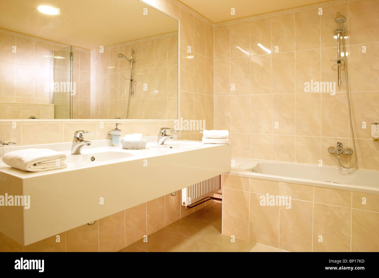 The luxury bathroom with two washbasins Stock Photo - Alamy