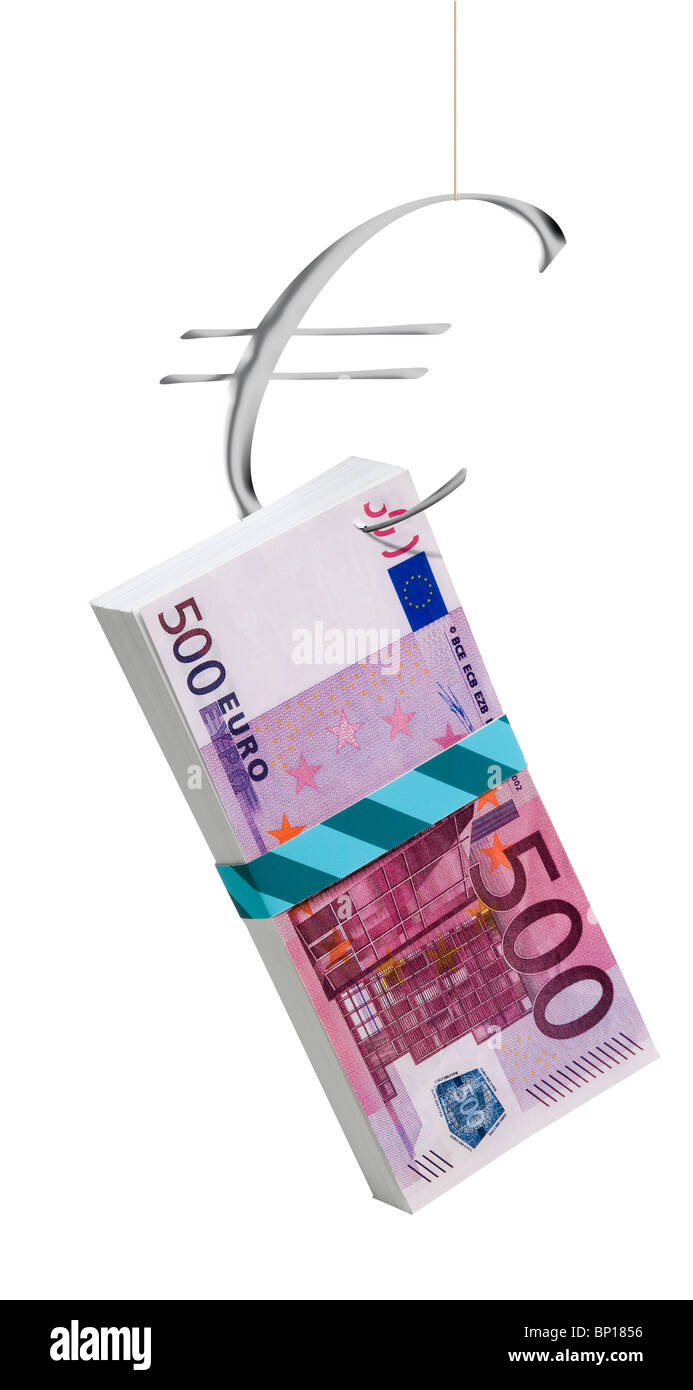 500 euro bills hooked by euro sign Stock Photo - Alamy