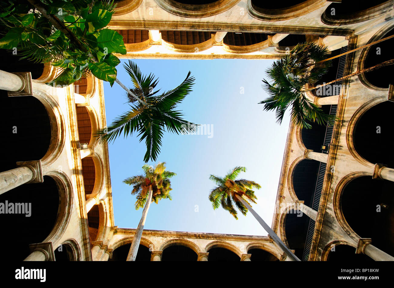 Courtyard in colonial building interior with tropical vegetation in Old ...