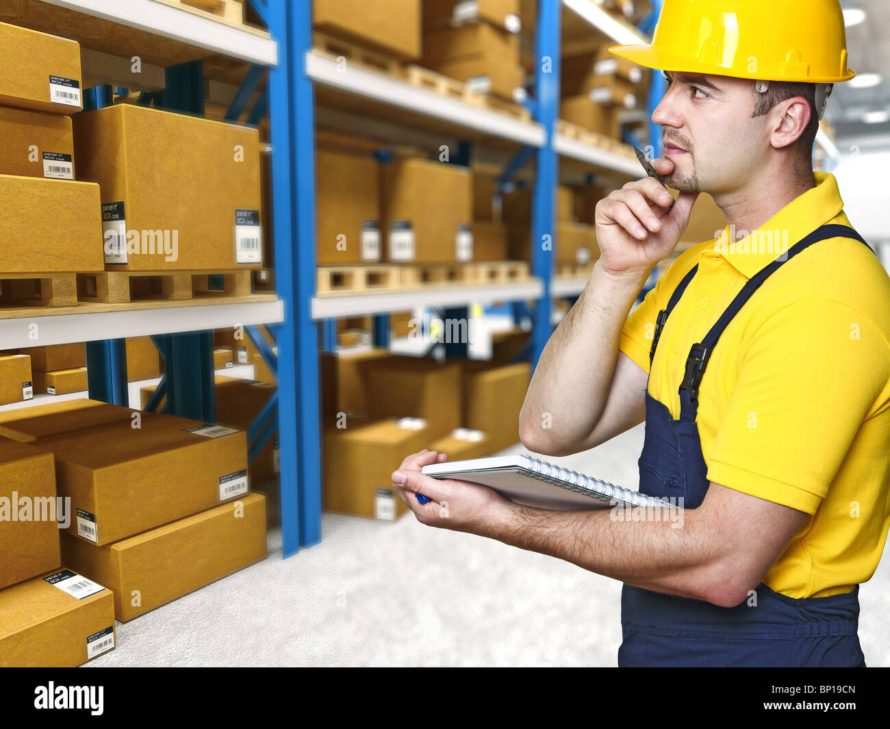 labor work and check parcel in warehouse Stock Photo - Alamy
