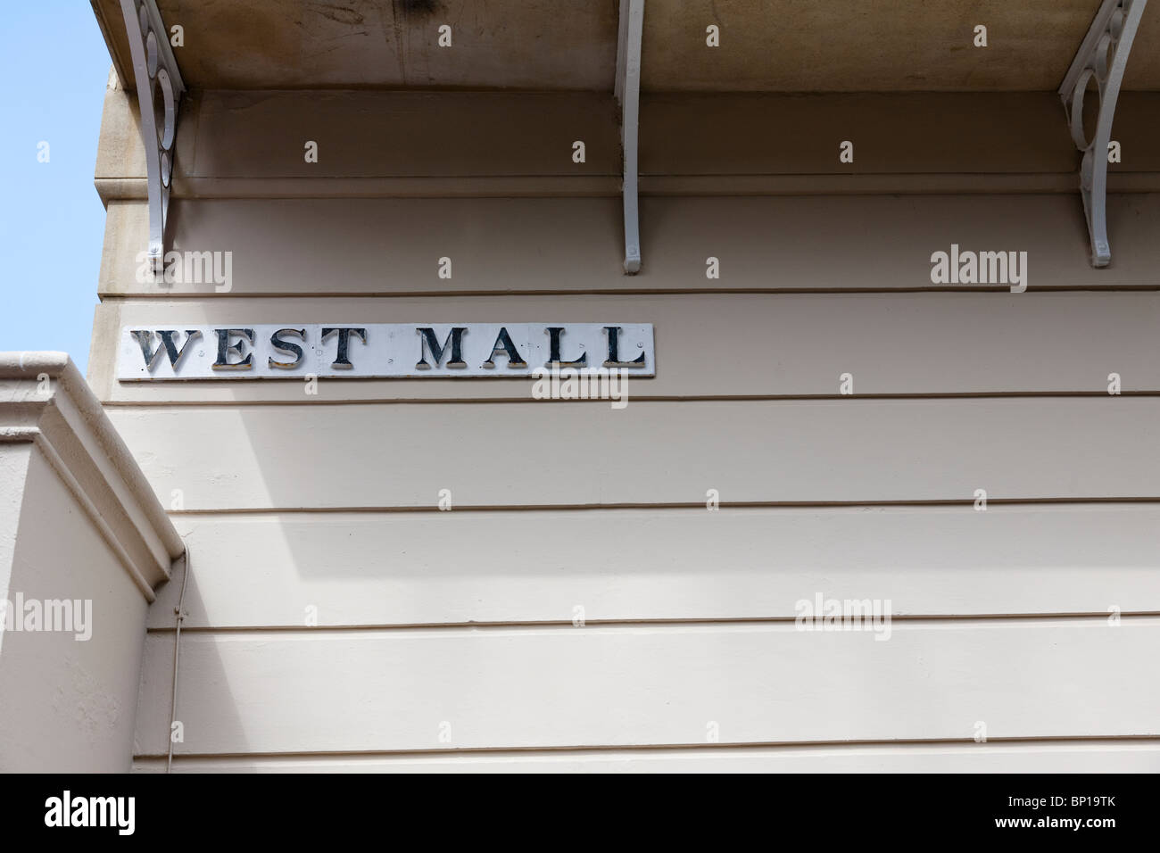 Street name sign of West Mall on the facade of a Georgian terrace in ...