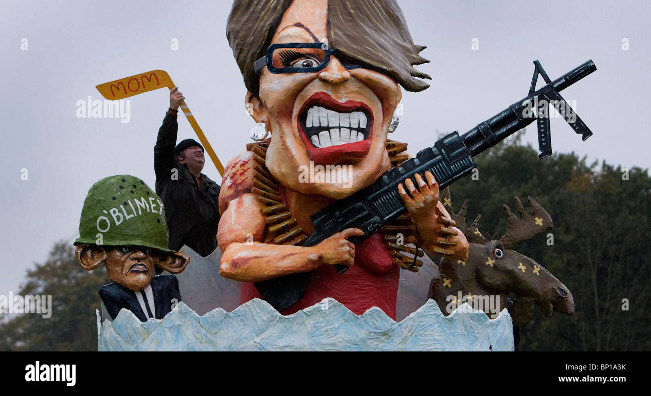 An effigy of Sarah Palin is unvailed by Battle Bonfire Society. Picture ...