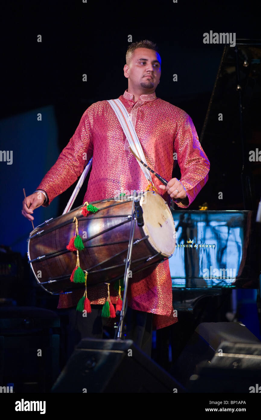 Bombay Baja Indian brass band playing on stage at Brecon Jazz Festival ...