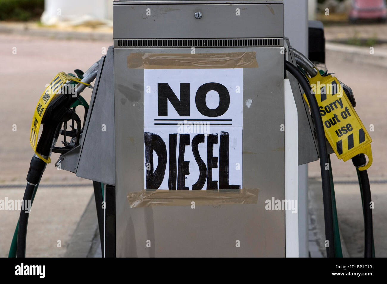 No Diesel notice on a fuel pump. Picture by James Boardman Stock Photo ...