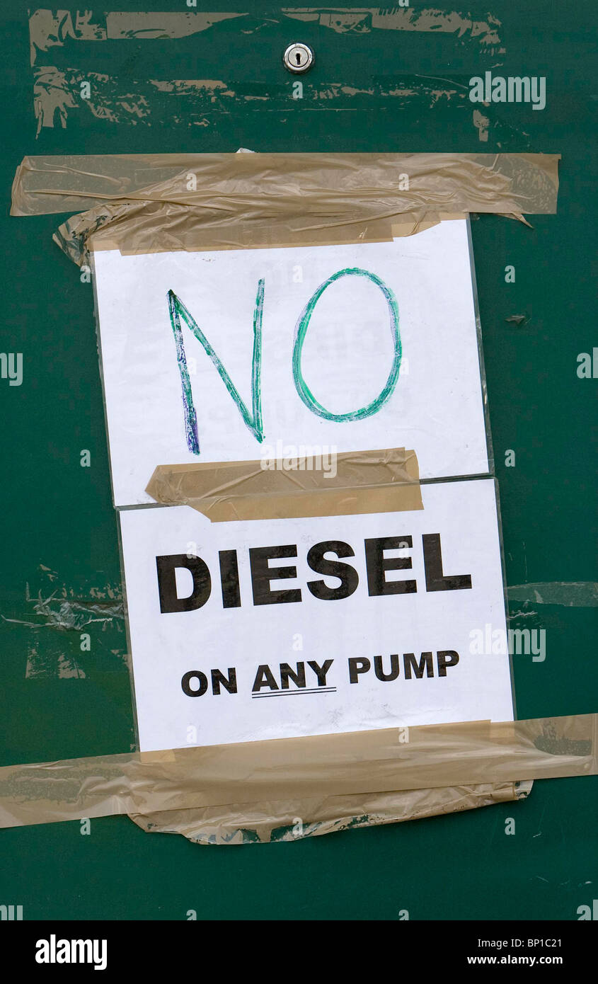 No Diesel notice on a fuel pump. Picture by James Boardman Stock Photo ...