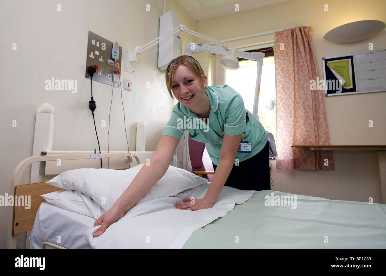 Nurse Lindsay Knowles makes a bed at St Mary's Hospital in Newport ...