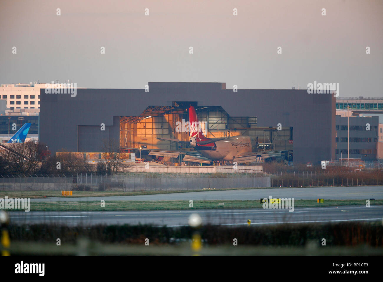 A Virgin Atlantic 747 inside a hanger at London's Gatwick airport Stock ...