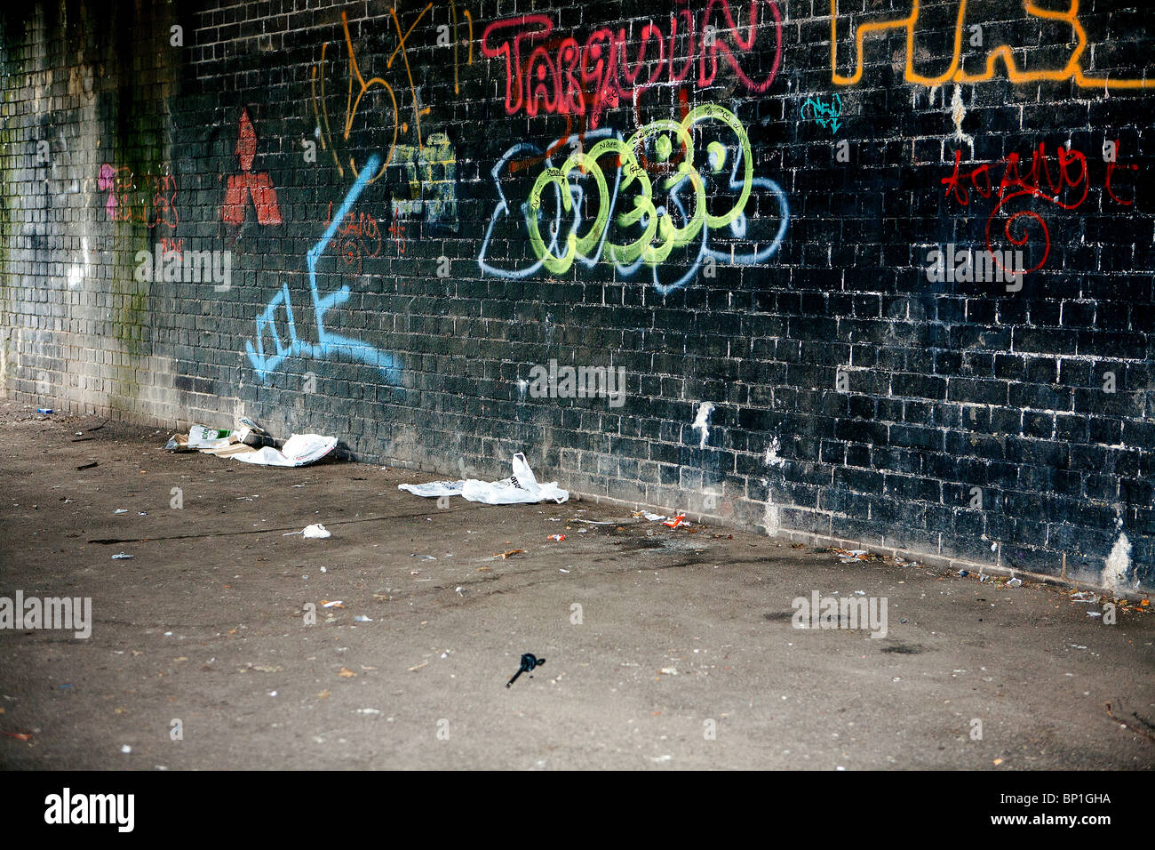 Graffiti on the walls of an underpass in Warrington Stock Photo - Alamy