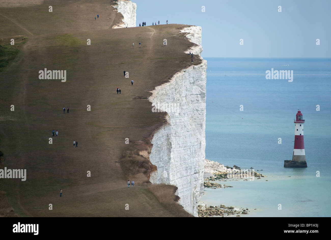 White Chalk Cliffs and Lighthouse at Beachy Head, East Sussex, England ...