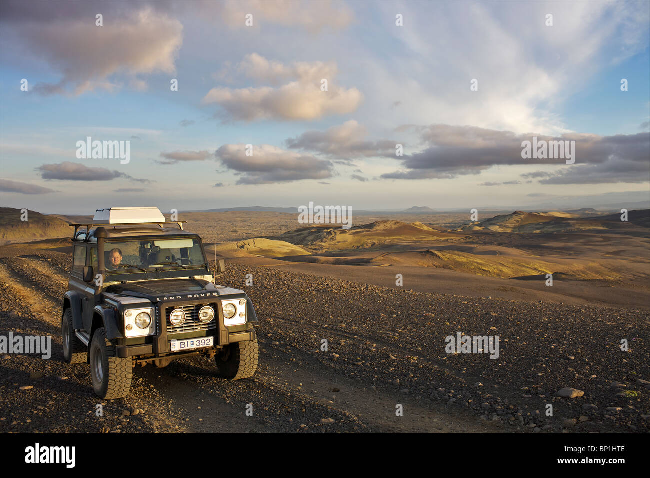 Land Rover Defender 90 300 TDI on a gravel road in the highlands of ...