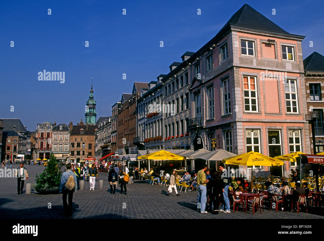 Belgian people getting together in Grand Place city of Mons Walloon ...