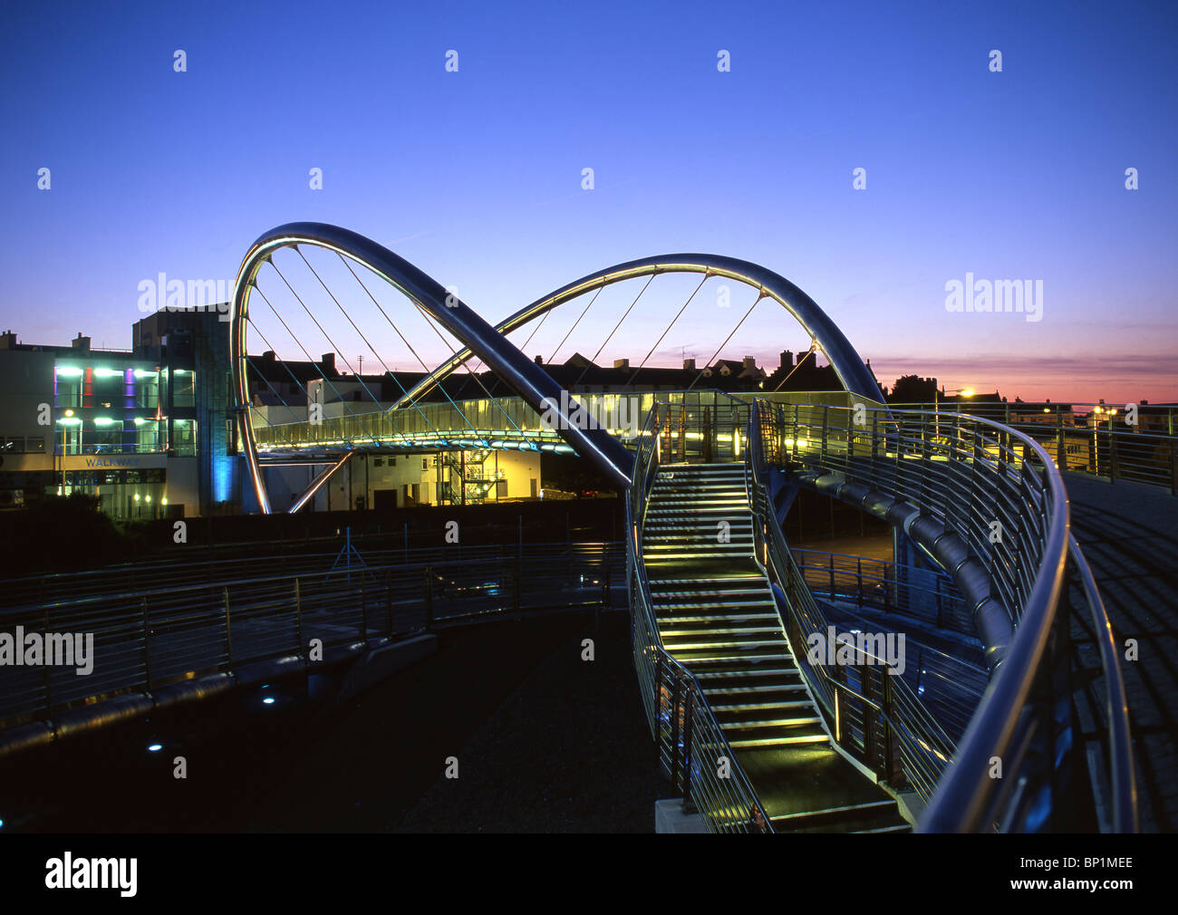 Celtic Gateway footbridge at night Holyhead Anglesey North Wales UK ...
