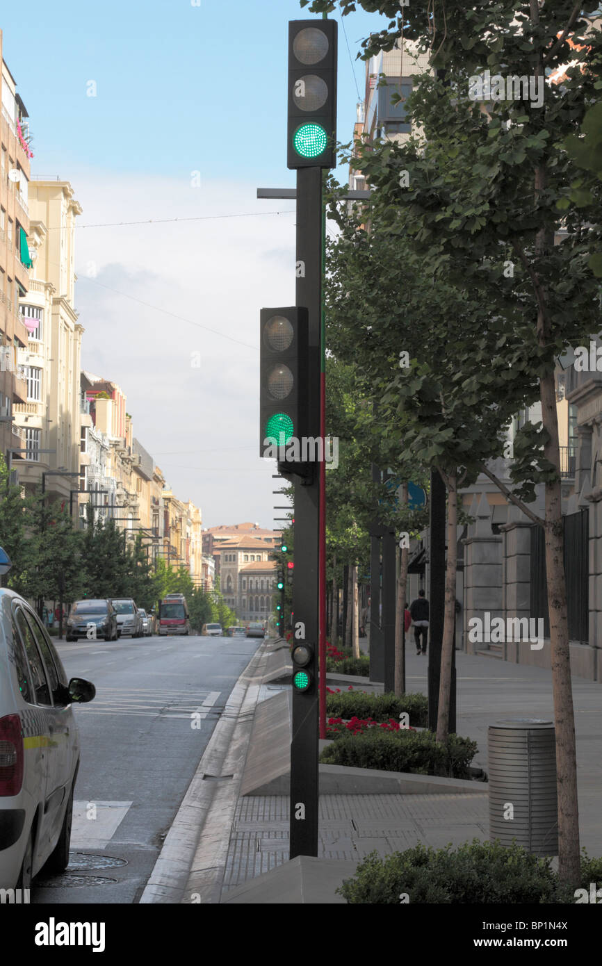 New LED traffic lights on the Gran Via in Granada Andalucia Spain ...