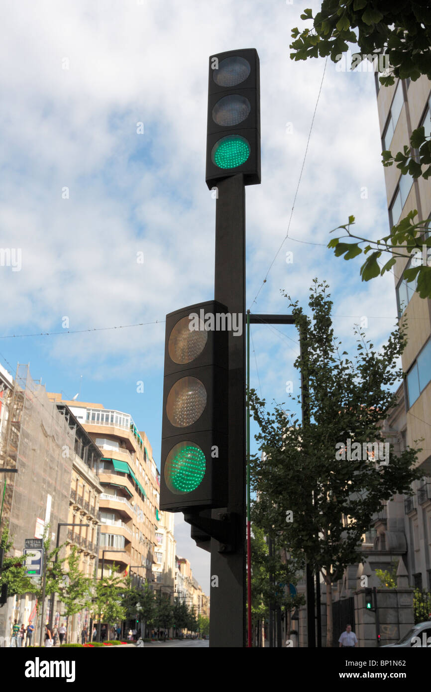 New LED traffic lights on the Gran Via in Granada Andalucia Spain ...