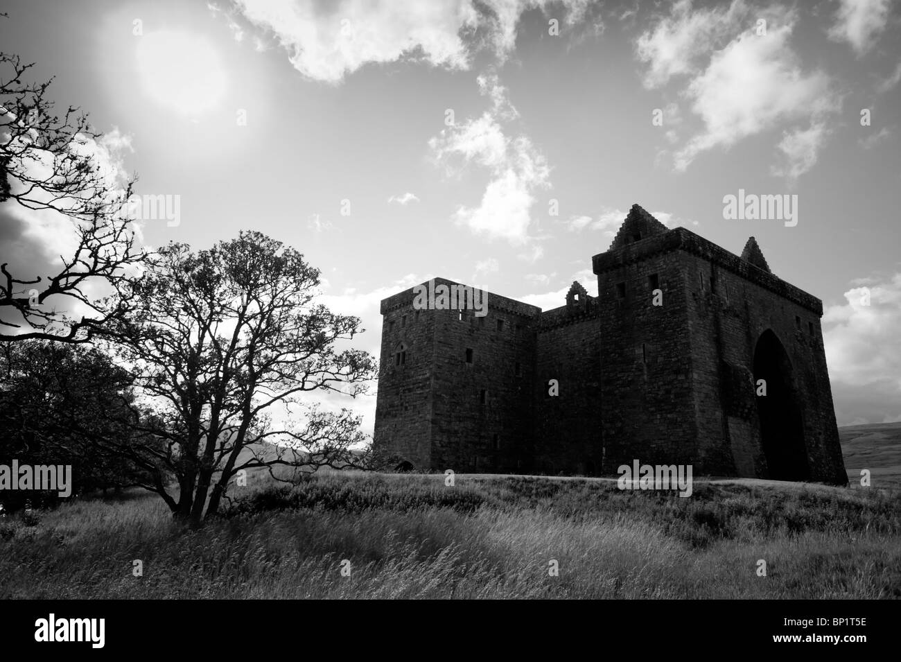 Hermitage Castle on the Scottish Border - a foreboding and dark stone ...