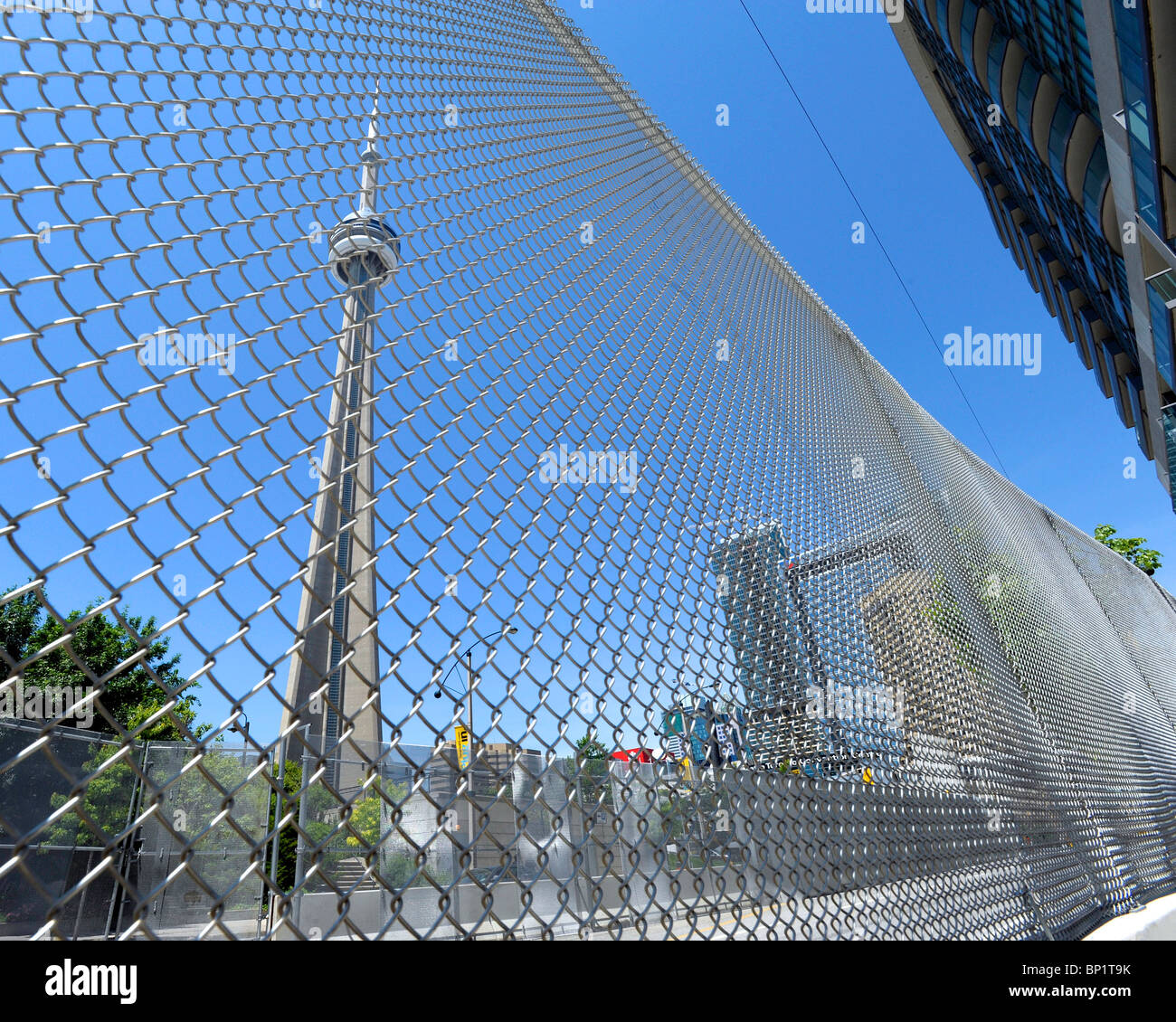 Toronto CN Tower behind security fence in preparation for G8/G20 ...