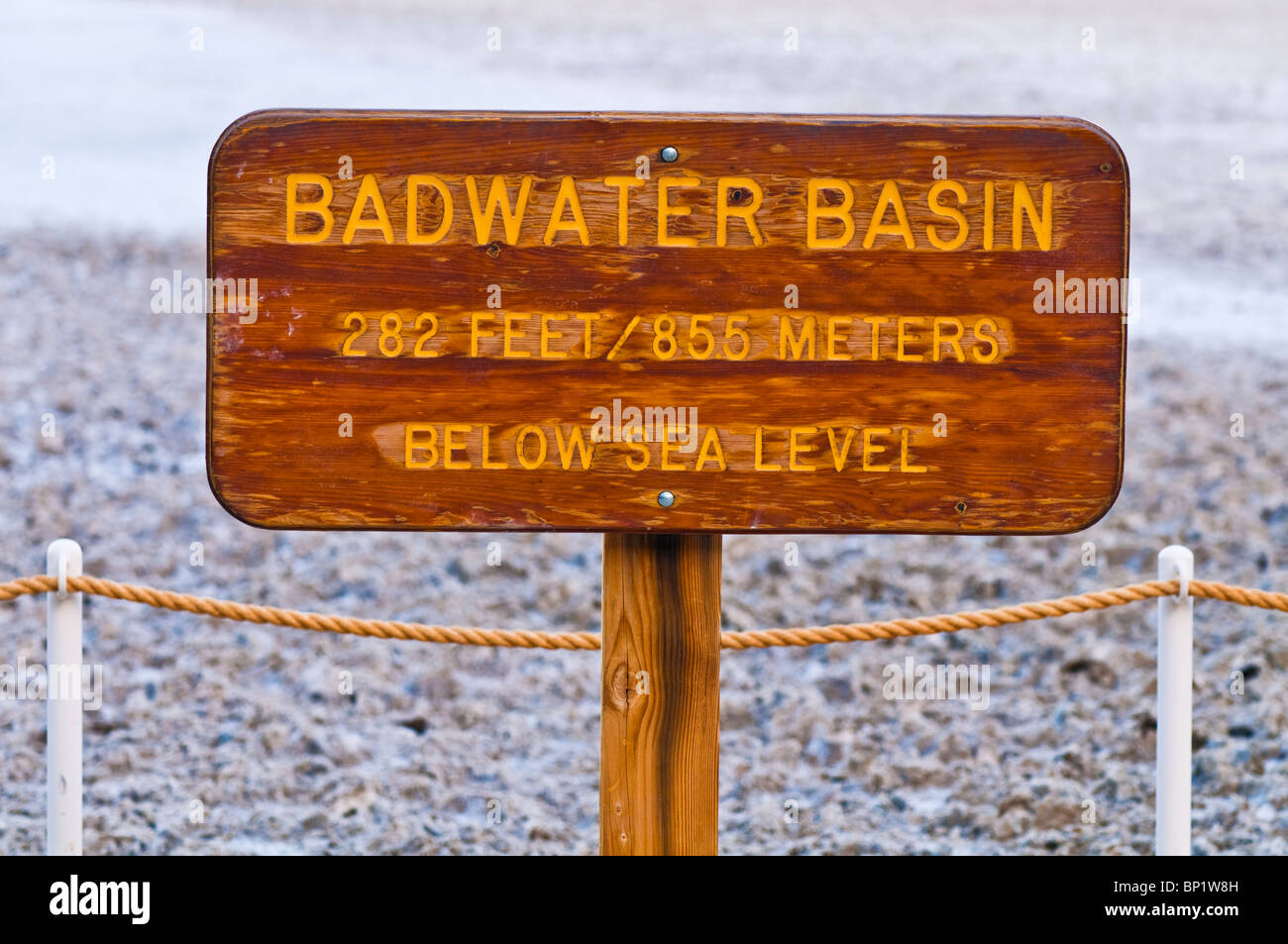 Sign at Badwater (lowest point in the US) Death Valley National Park ...