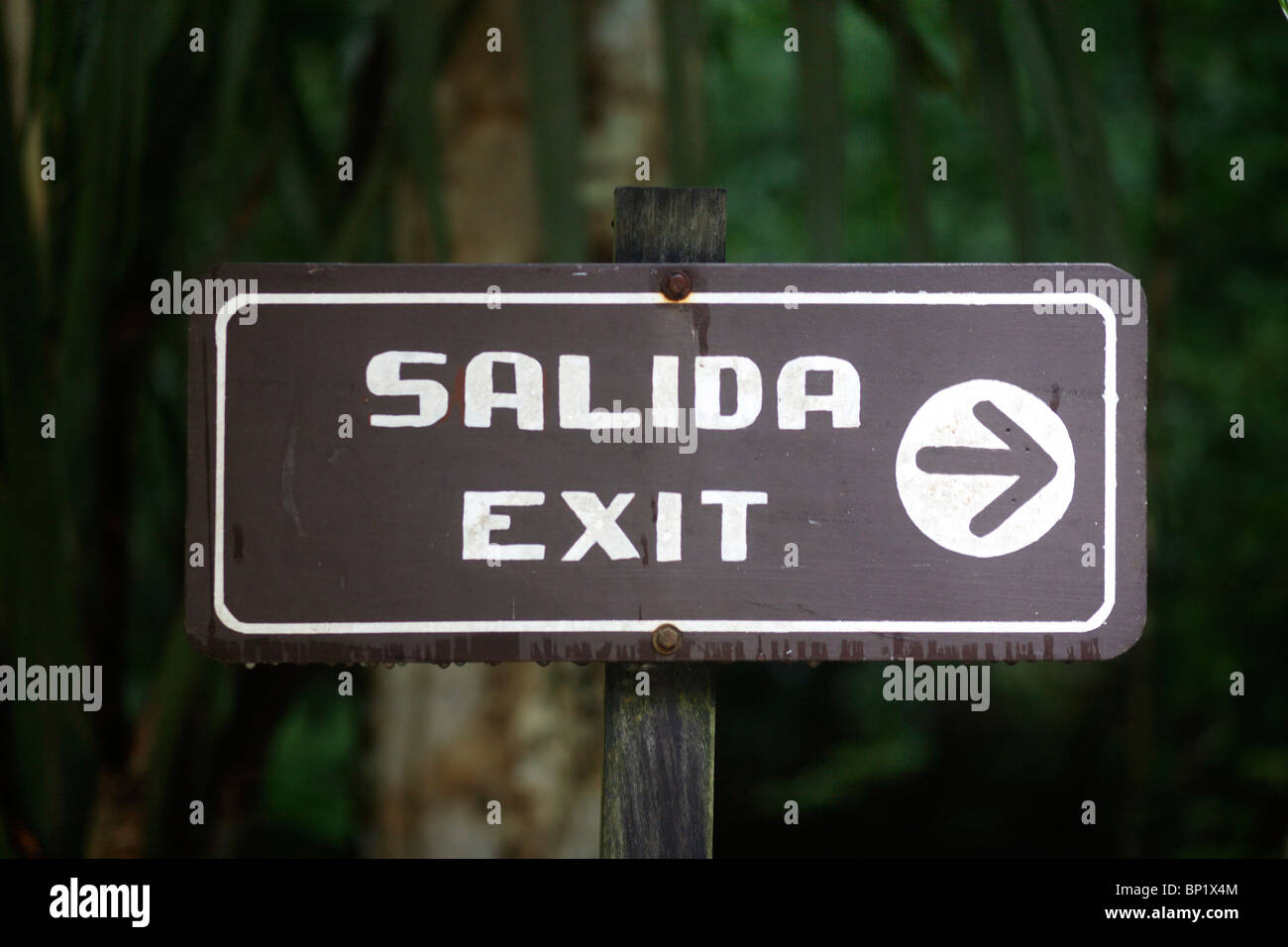 Exit sign at Tikal archaeological site in Guatemala Stock Photo - Alamy