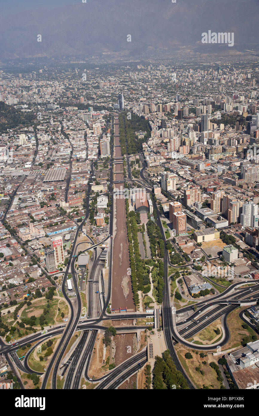 Mapocho River, Motorway Interchange, and CBD, Santiago, Chile, South ...