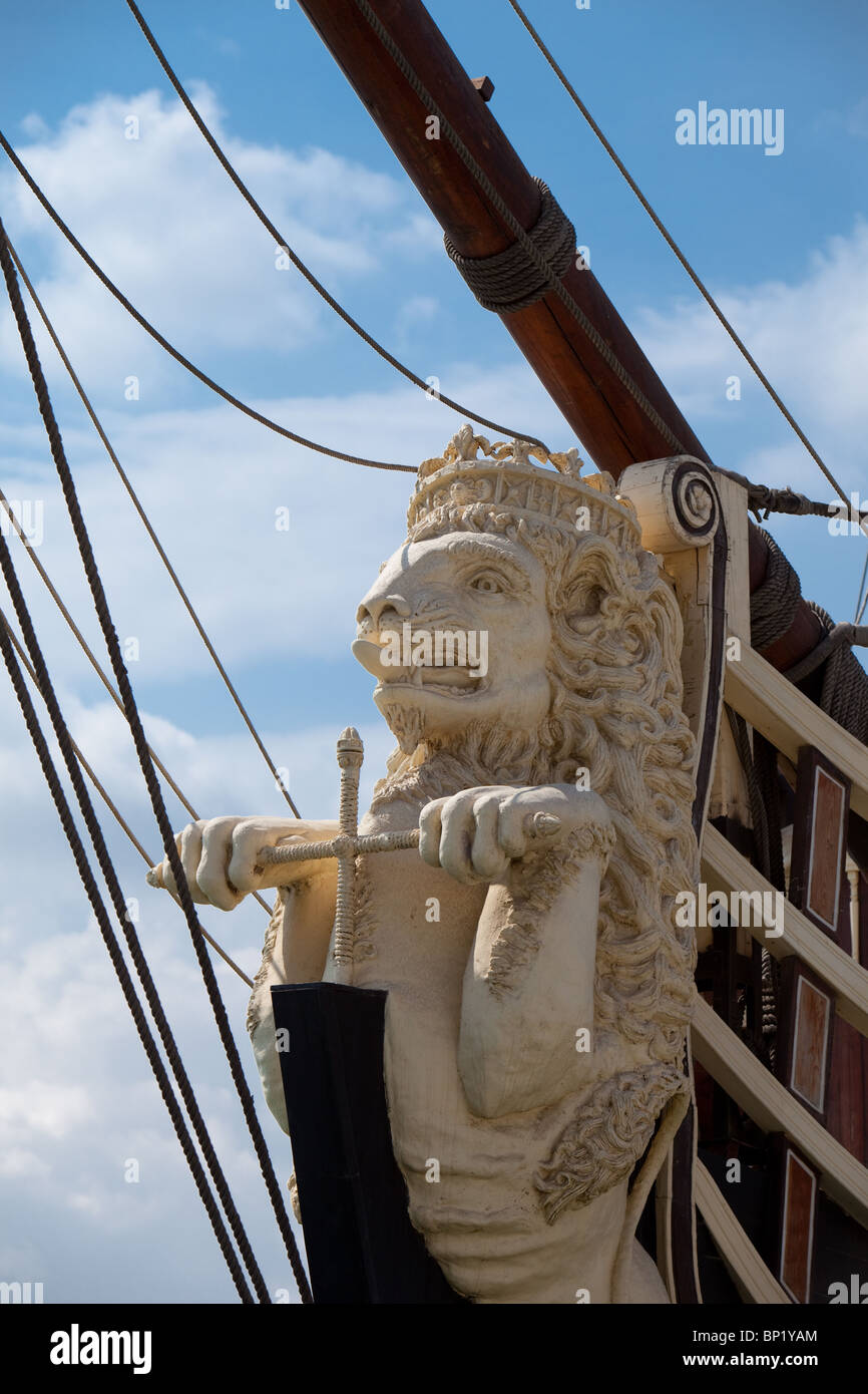 Square rigged ship "Santisima Trindad" alongside Malaga quayside.Spain ...