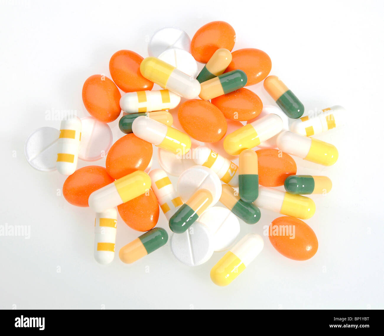 Various kind of pills on white background Stock Photo - Alamy