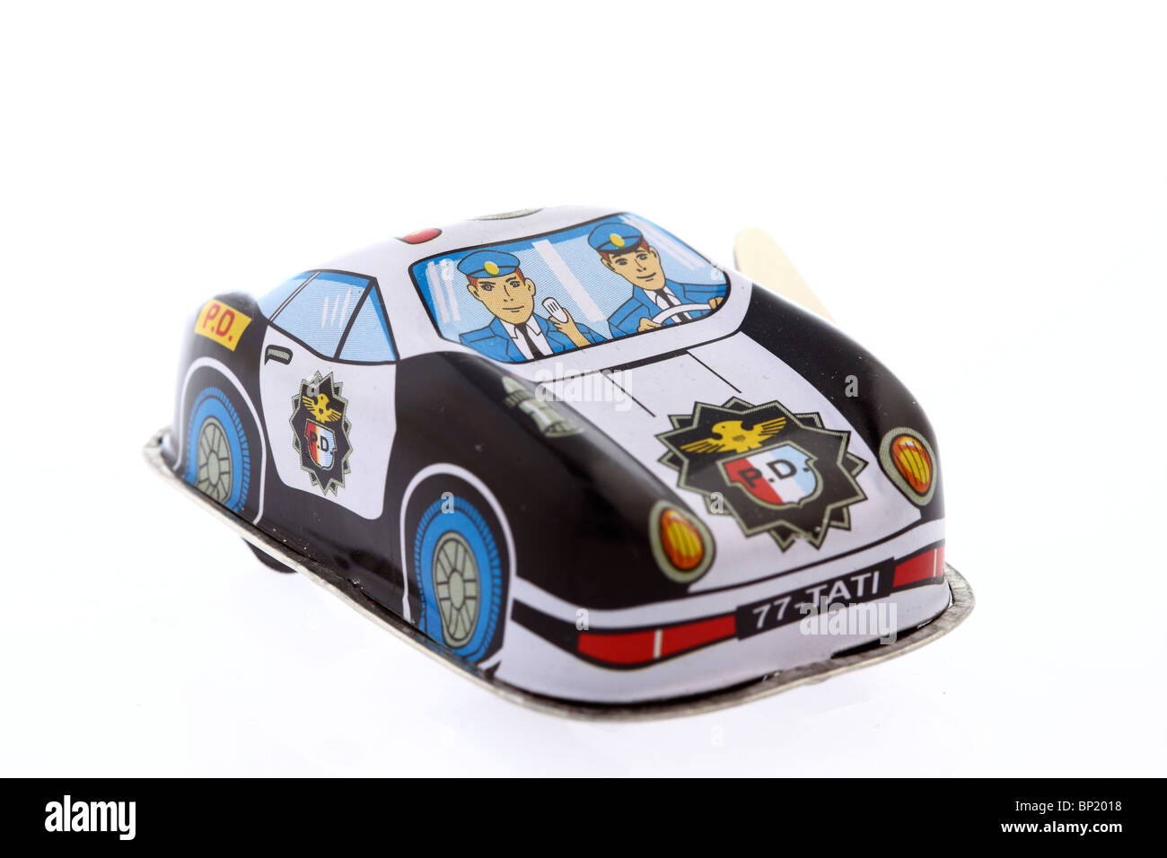 Tin Toy, police patrol car, wind up key to activate the mechanical ...