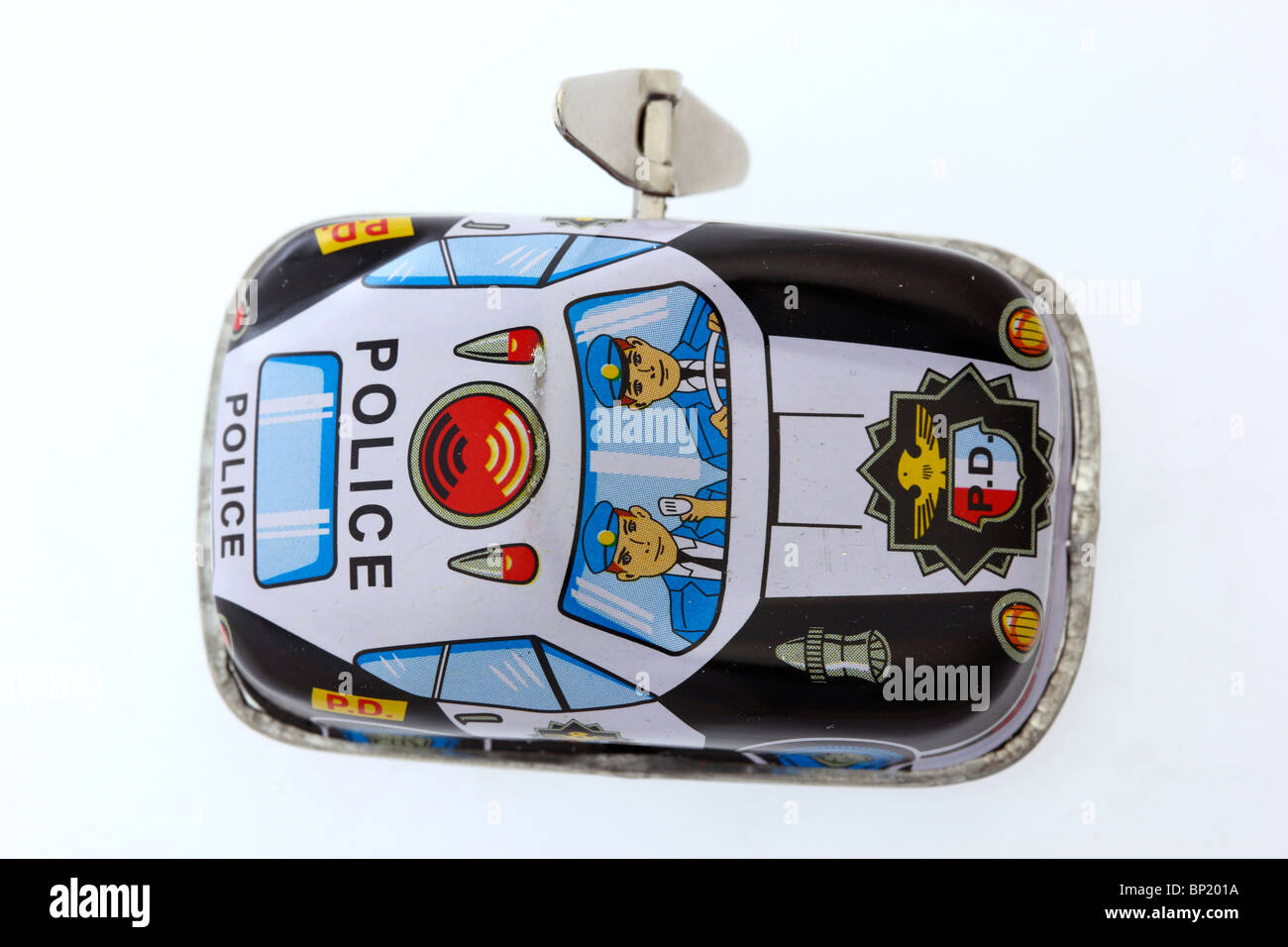 Tin Toy, police patrol car, wind up key to activate the mechanical ...