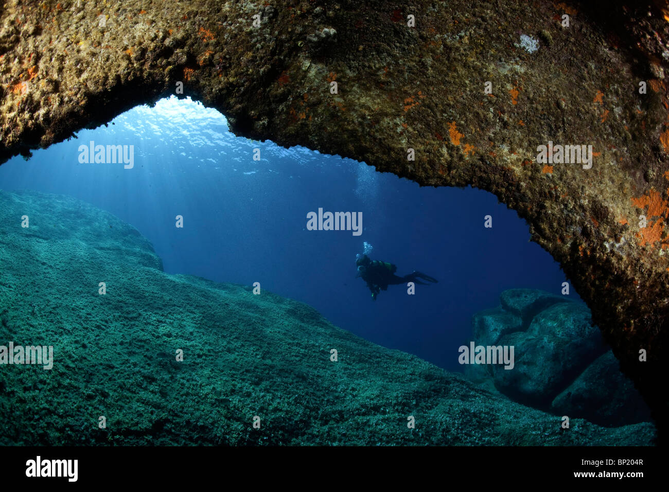 Scuba Diver near Cave Entry, Sardinia, Italy Stock Photo - Alamy
