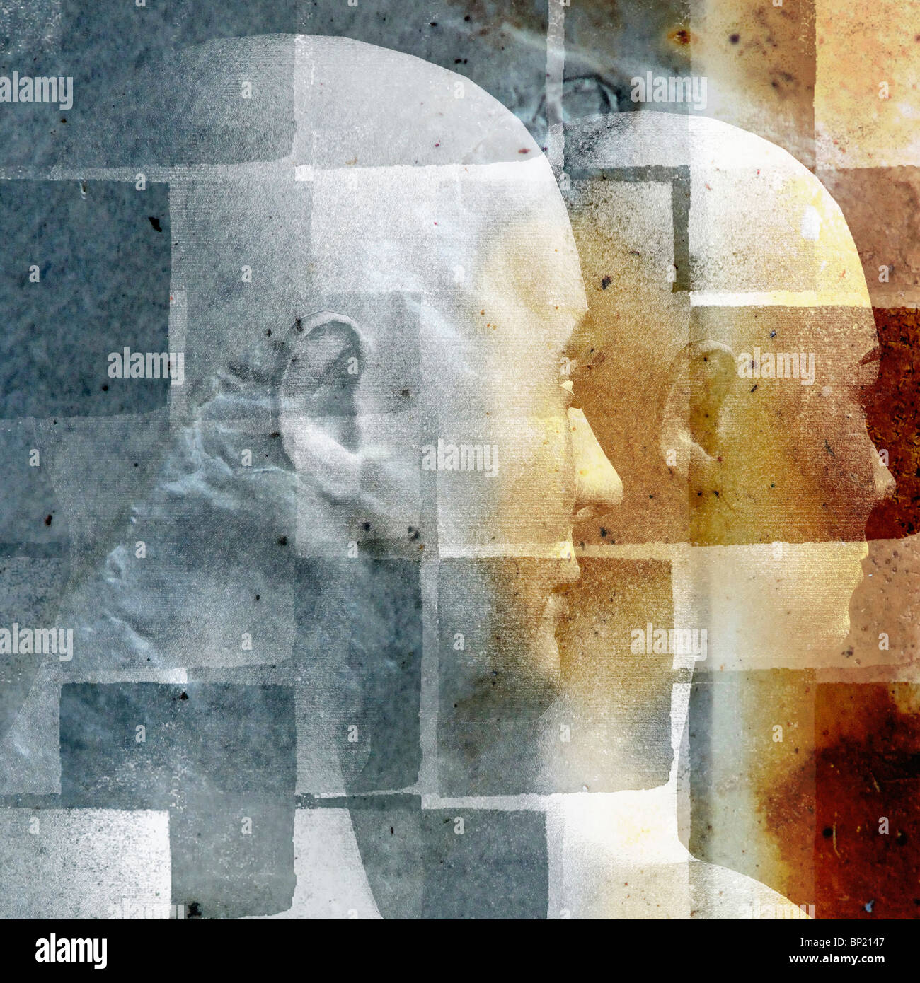 Faded picture of human figures illustration on stained vintage photo ...