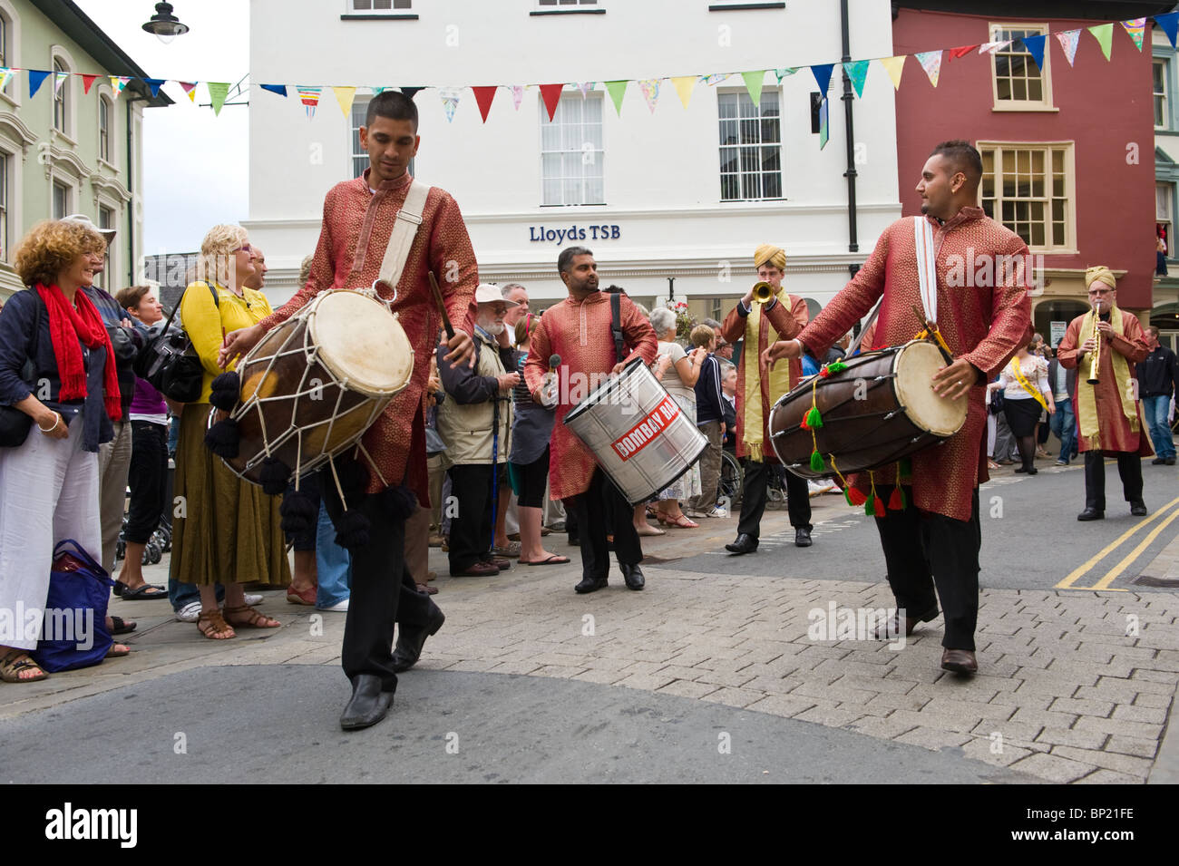 Bombay Baja Indian band parade through streets of Brecon town during ...