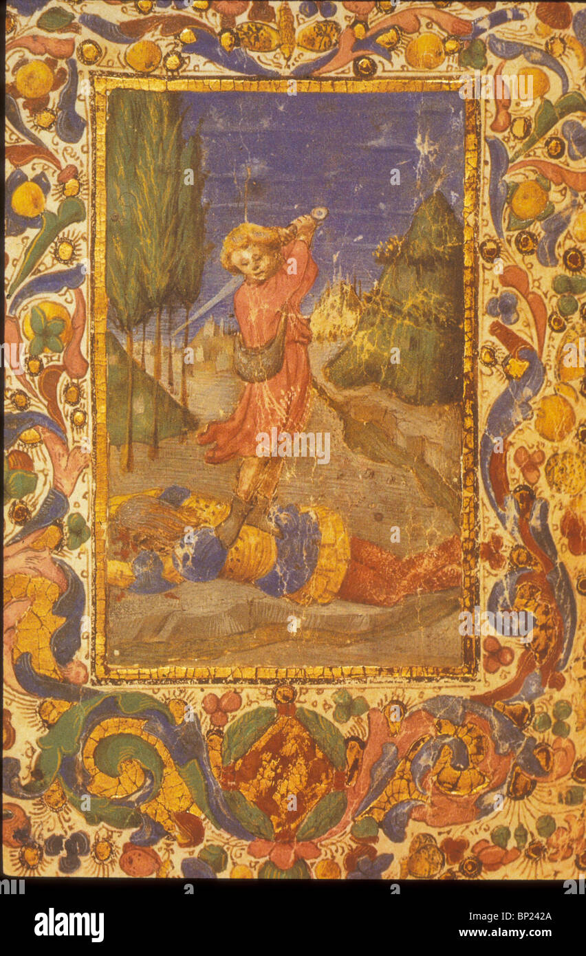 359. DAVID AND GOLIATH, HEBREW MANUSCRIPT, FLORENCE C. 1460 Stock Photo ...