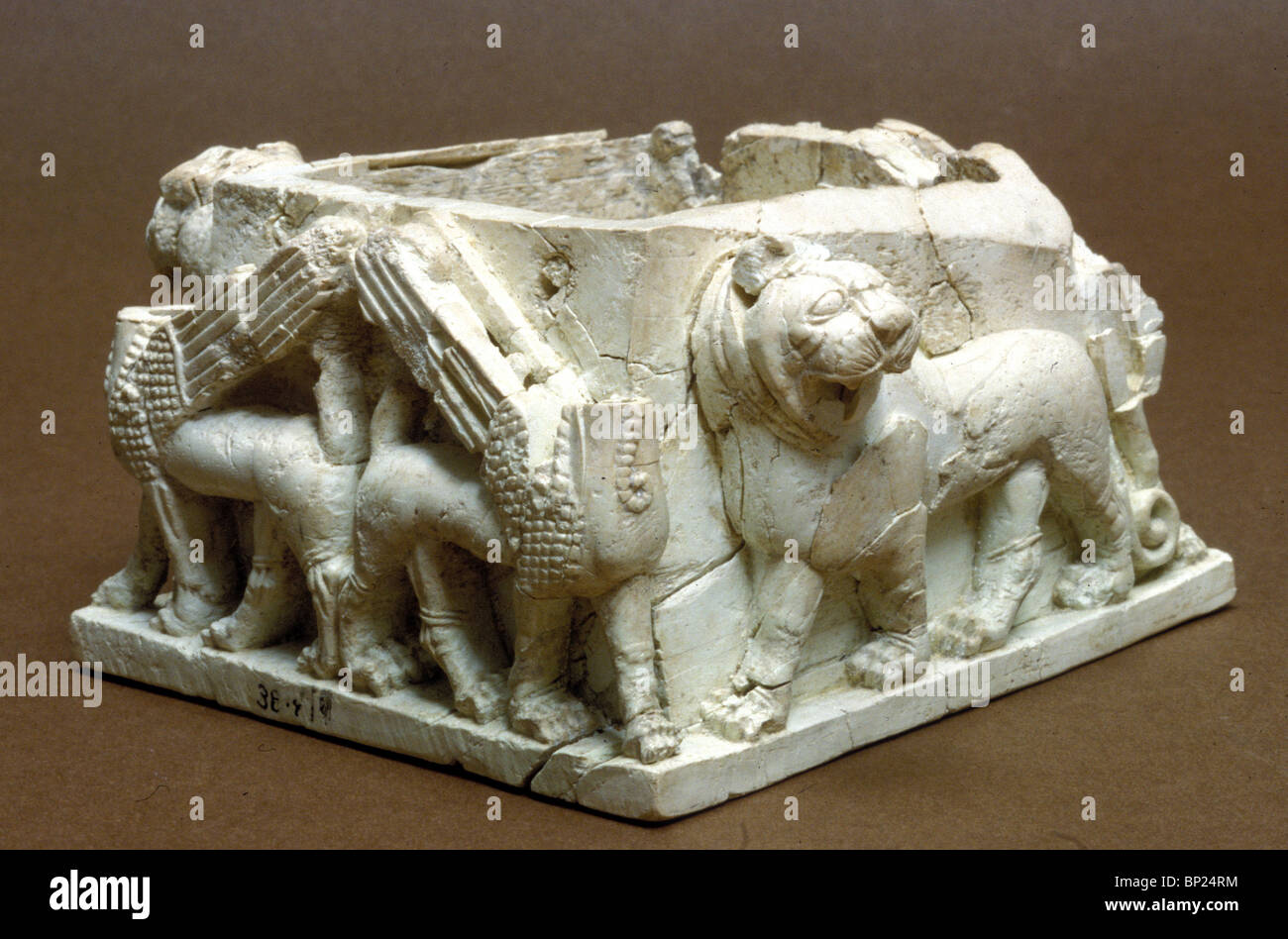 638. IVORY BOX DECORATED IN HIGH RELIEF WITH LIONS AND SPHINXES ...