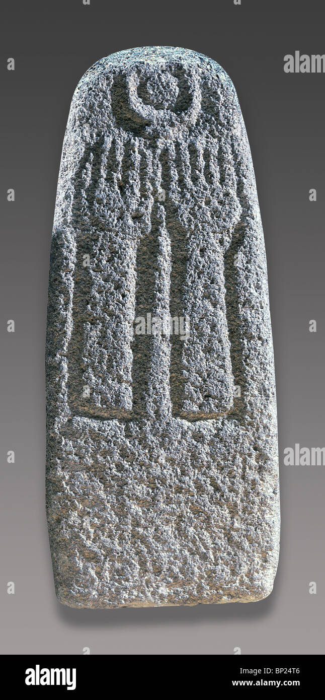 HAZOR, BASALT STELAE ENGRAVED WITH A PAIR OF HANDS RAISED TOWARDS A ...