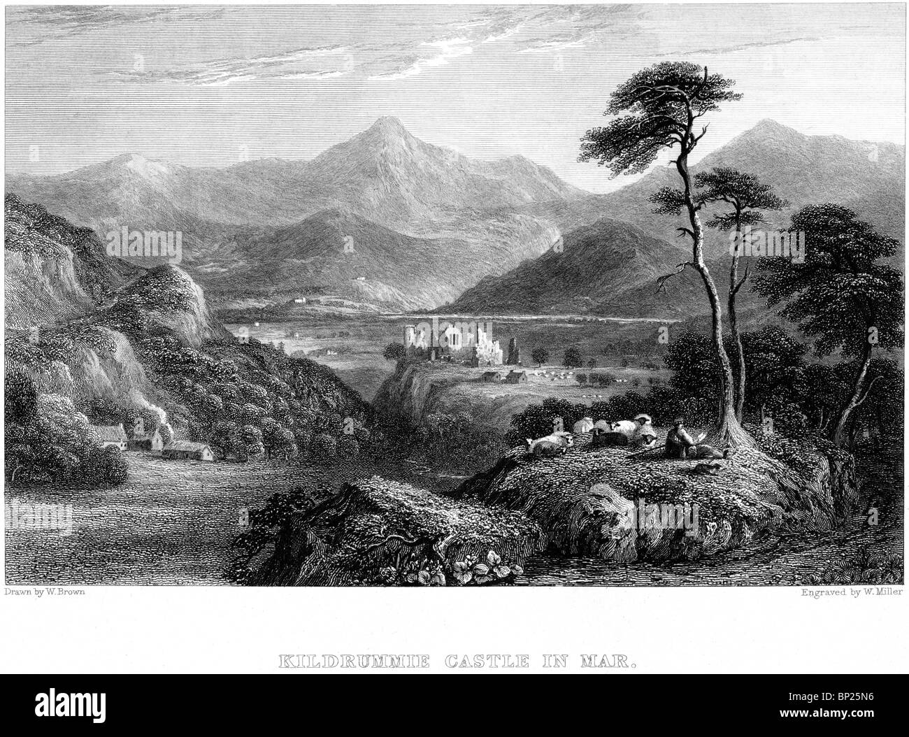An engraving of Kildrummie (Kildrummy) Castle in Mar, Scotland ...