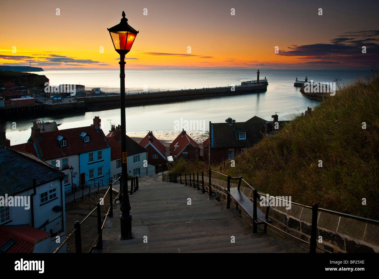 Summer Sunset over Whitby Harbour from the 199 steps, North Yorkshire ...