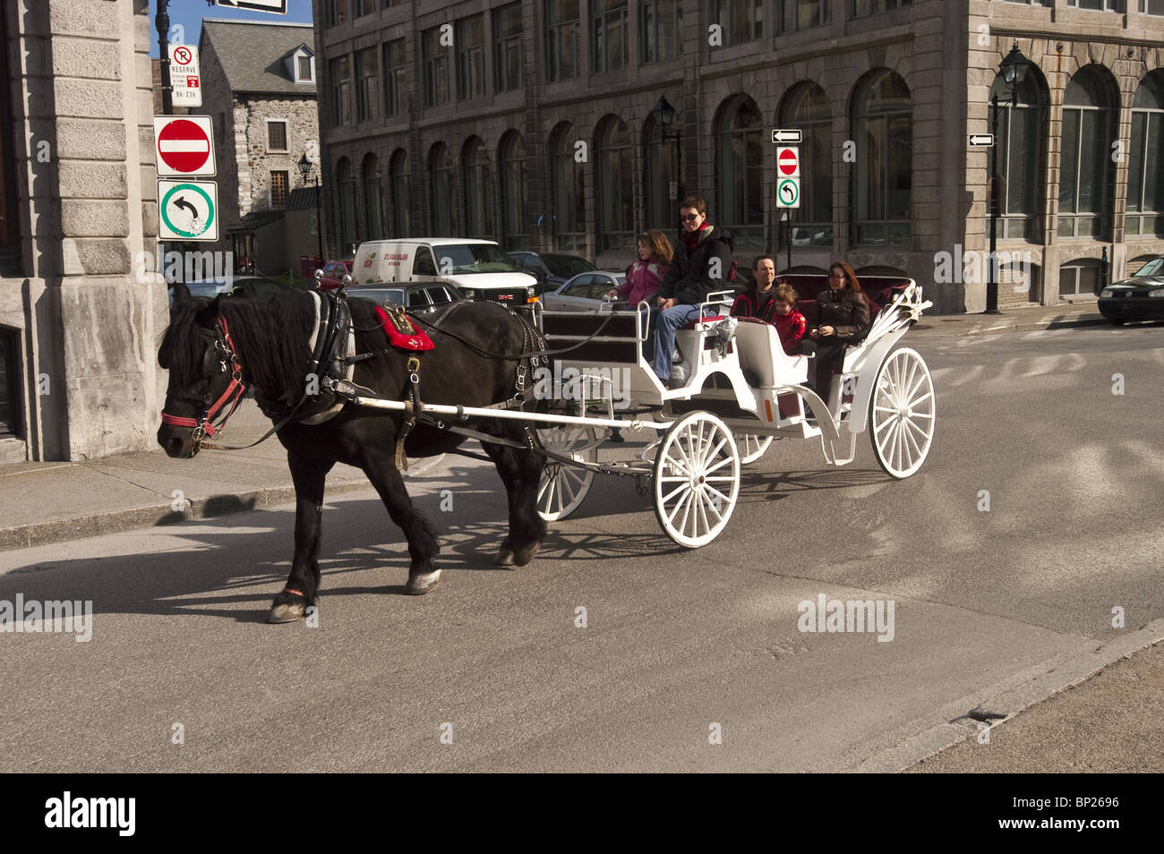 Tourist horse cab at Old Montreal street, Quebec, Canada Stock Photo ...