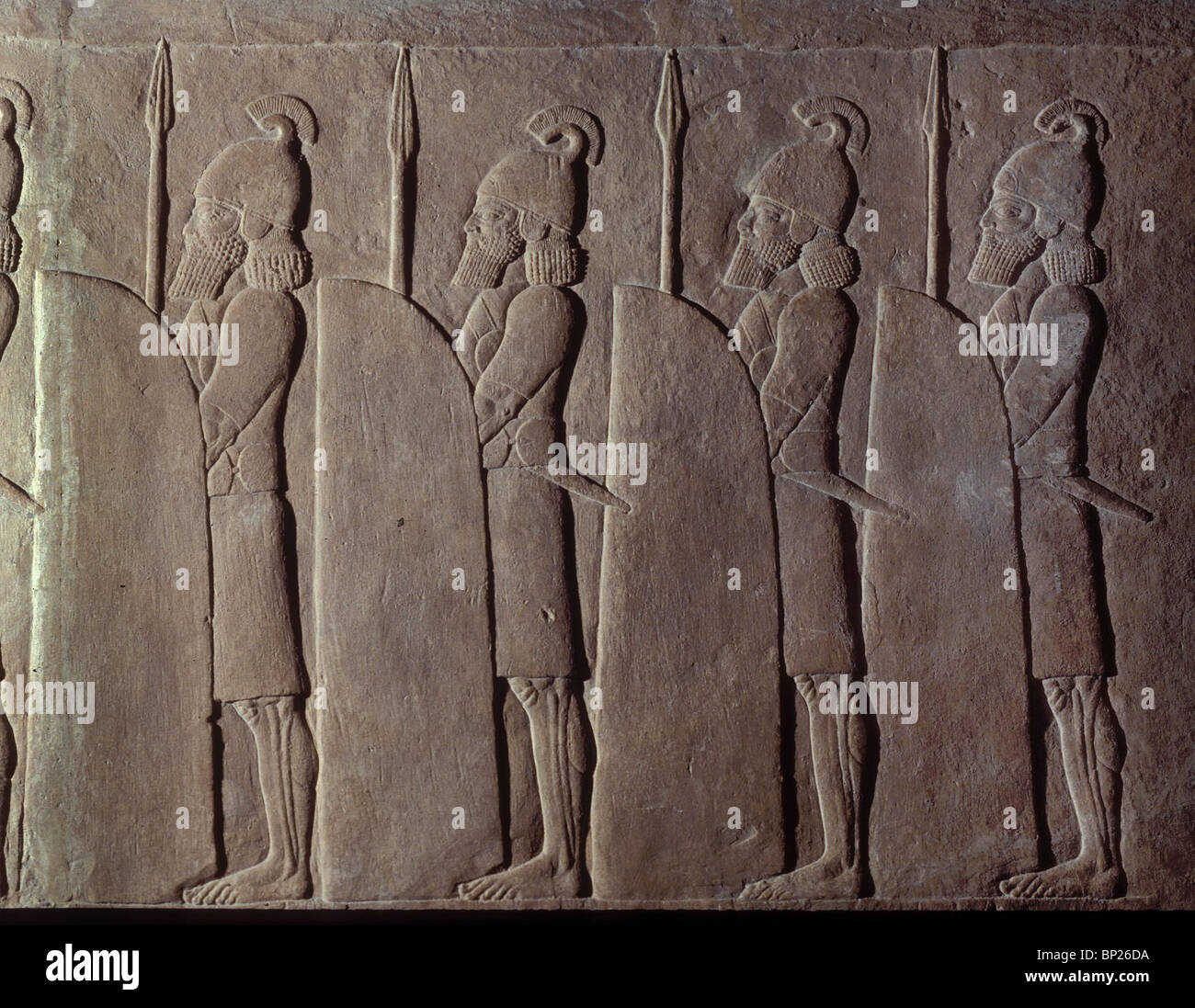 1022. ASSYRIAN SOLDIERS ON PARADE, RELIEF FROM THE PALACE IN NINVEH, C ...