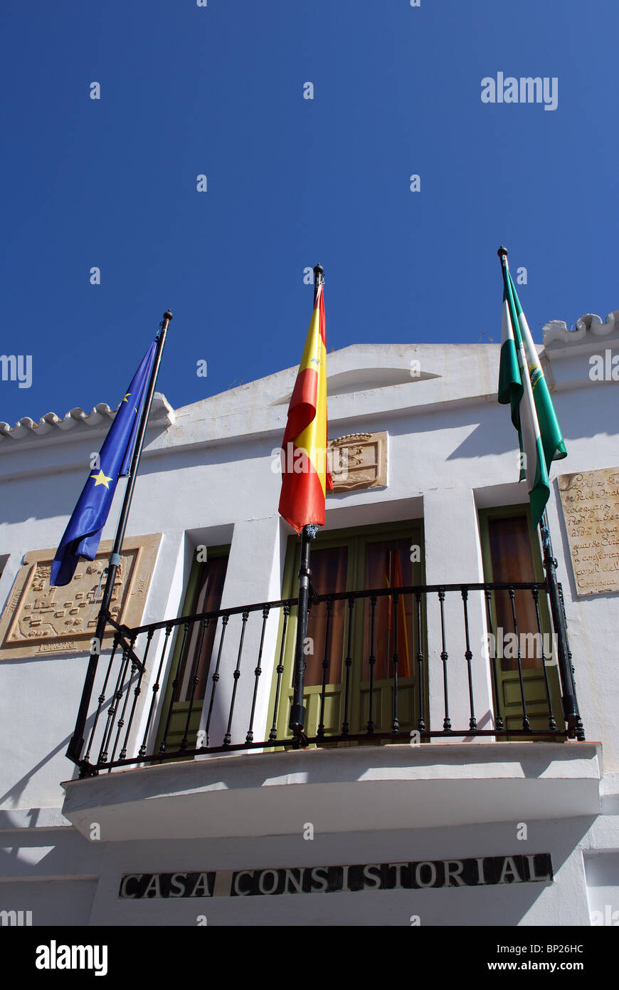 Town hall (ayuntamiento) whitewashed village (pueblo blanco ...
