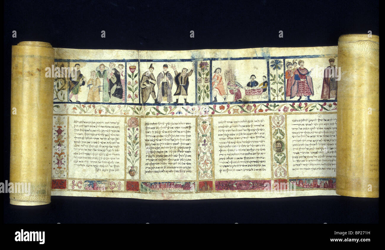 1380. ILLUMINATED ESTHER SCROLL, ( READ DURING THE FEAST OF PURIM ...