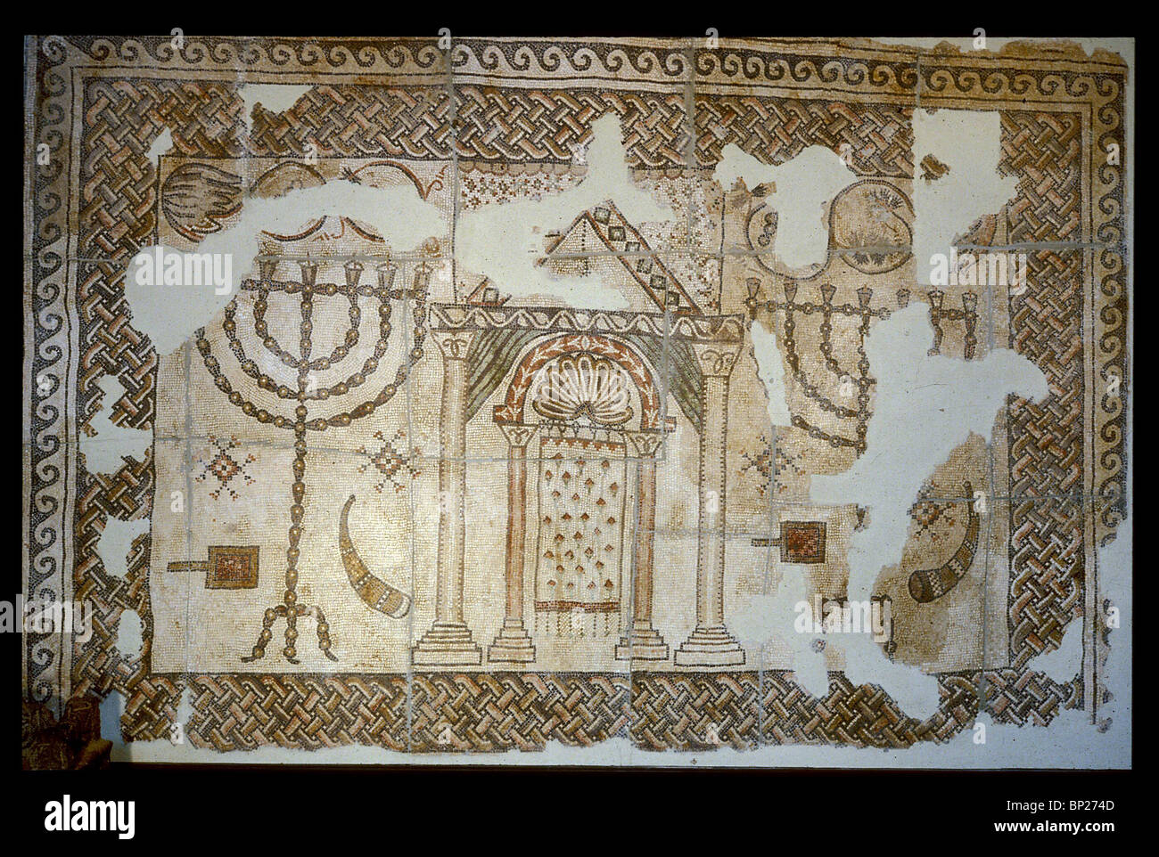 BETH SHEAN - MOSAIC FLOOR OF THE 5TH C. SYNAGOGUE DEPICTING THE ARK & A ...