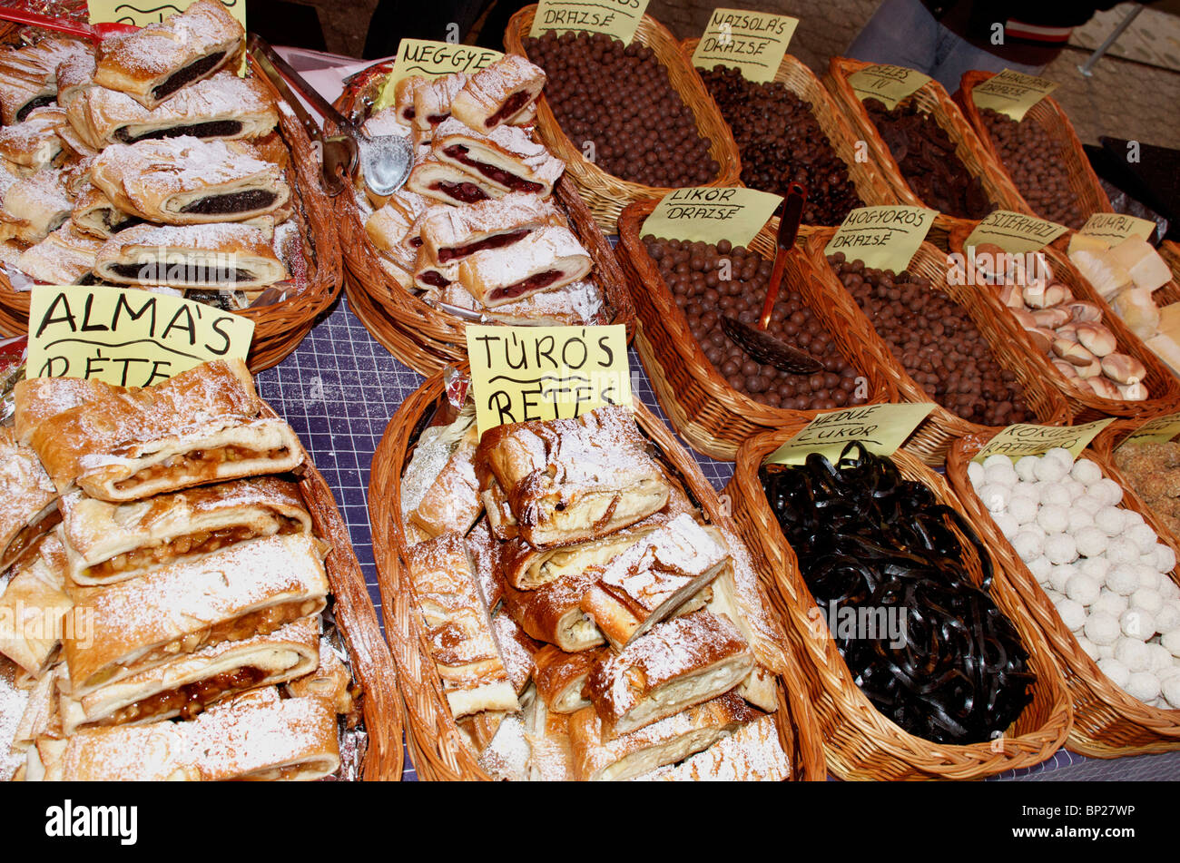 HUNGARIAN SWEETS AND PASTRIES ON STALL IN THE CENTRAL MARKET HALL ...