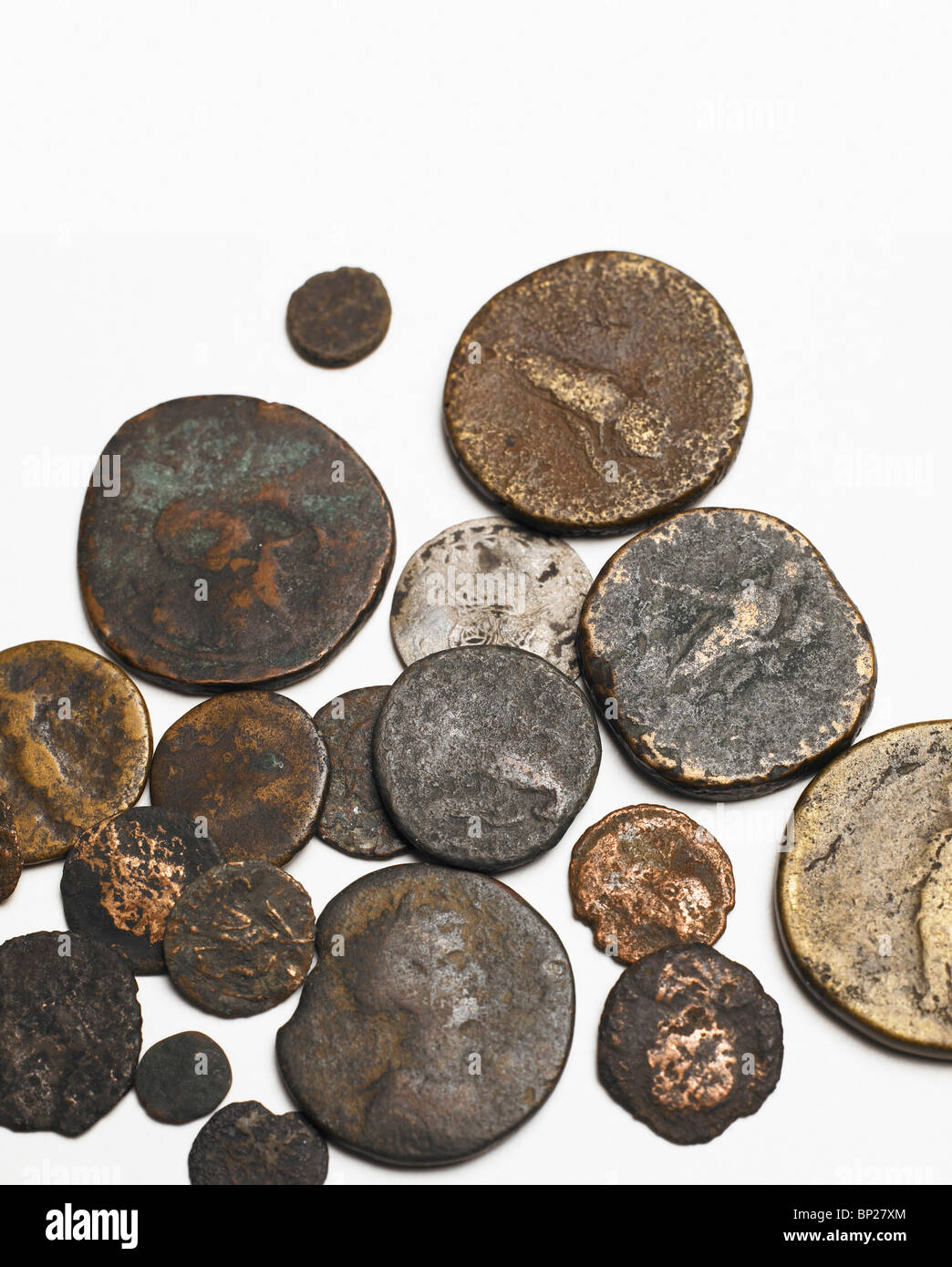 Ancient Roman coins on white background Stock Photo - Alamy