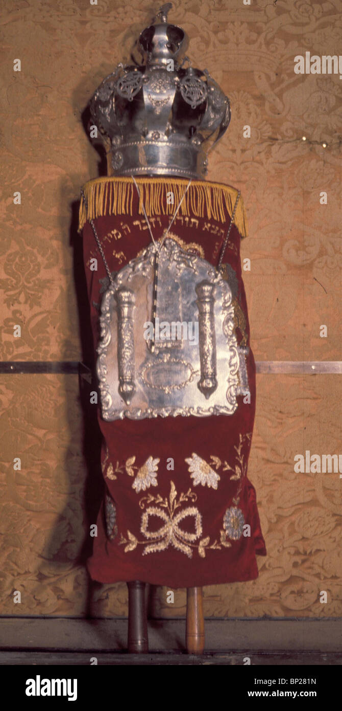 1767. TORAH SCROLL IN IT'S ORIGINAL COAT, CROWN AND SHIELD, CENTRAL ...