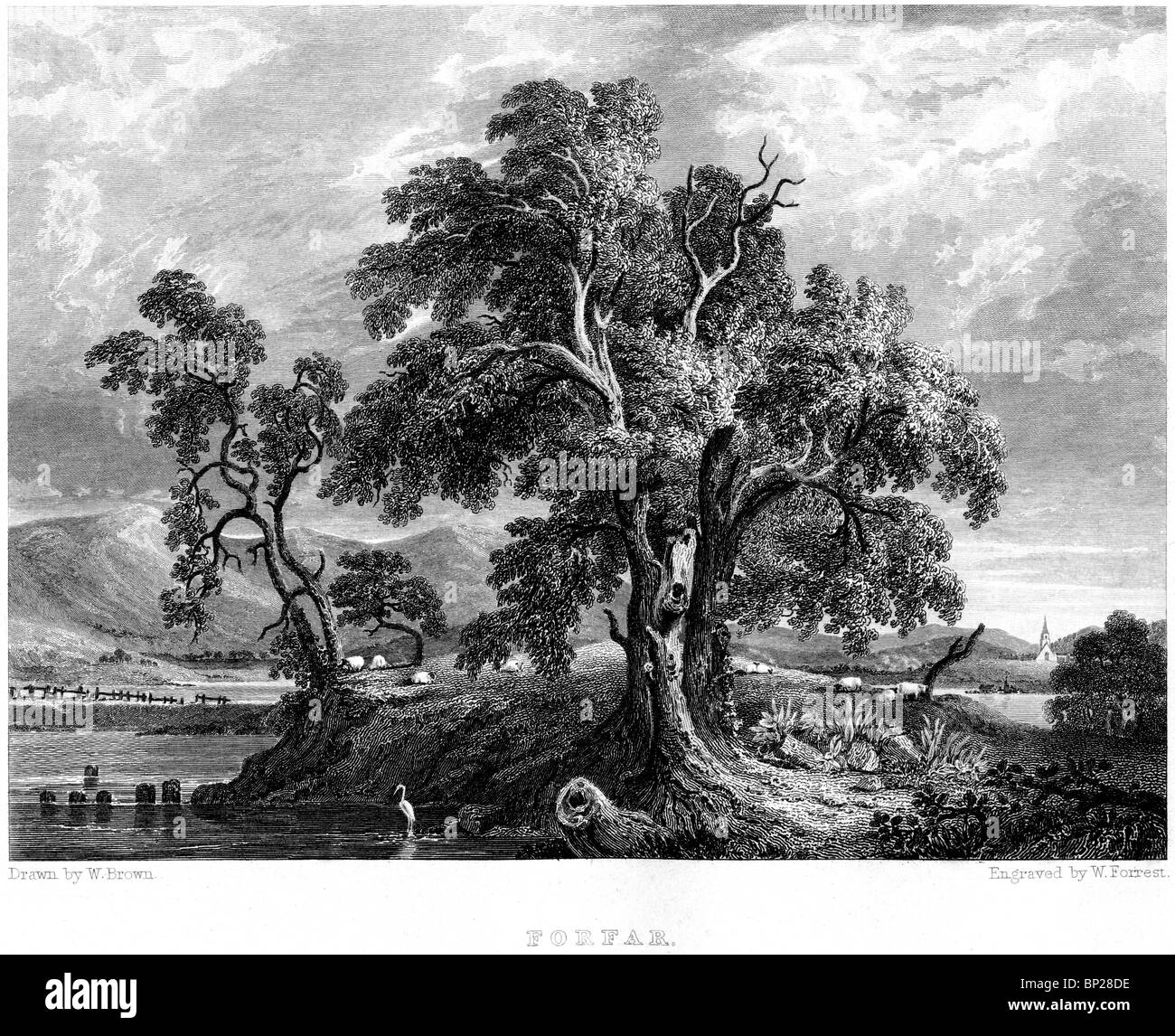An engraving of Forfar, Angus, Scotland - scanned at high resolution ...