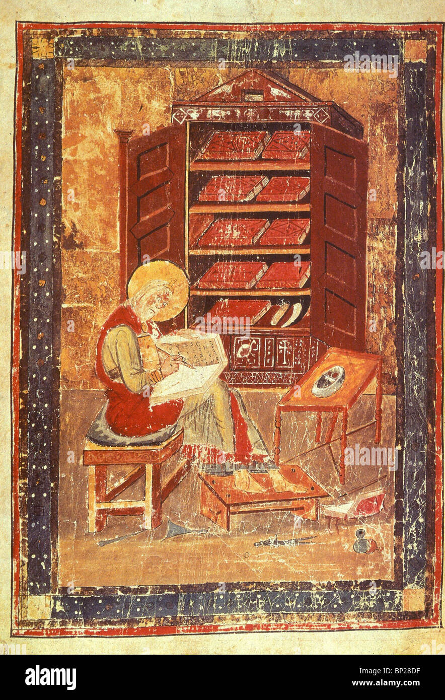 2083. EZRA THE SCRIBE, ILLUSTRATION FROM A 7 - 8TH. C. ILLUMINATED ...