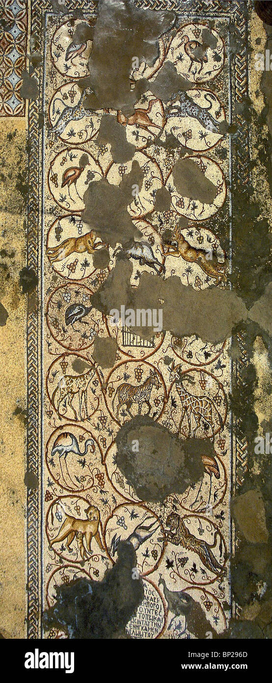 2707. GAZA SYNAGOGUE, GENERAL VIEW OF THE MOSAIC FLOOR DEPICTING ...