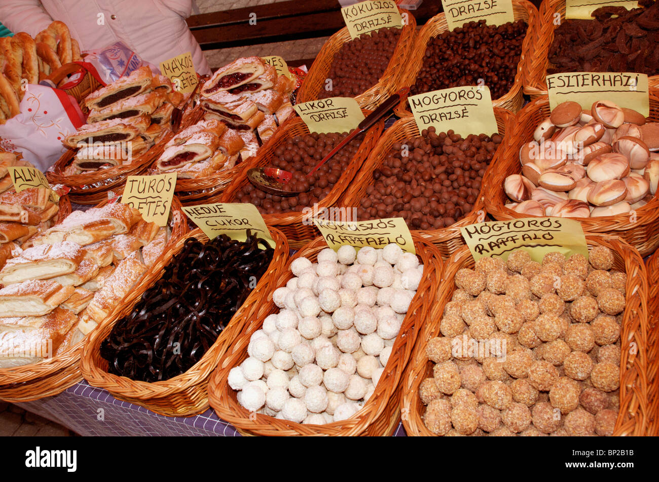 HUNGARIAN SWEETS AND PASTRIES ON STALL IN THE CENTRAL MARKET HALL ...