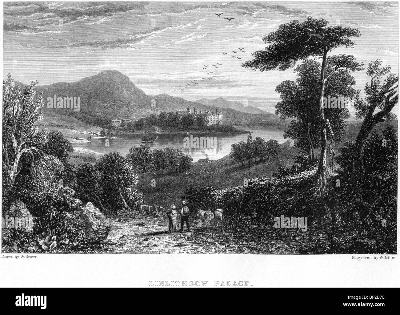 An engraving of the court of Linlithgow Palace,Scotland - scanned at ...