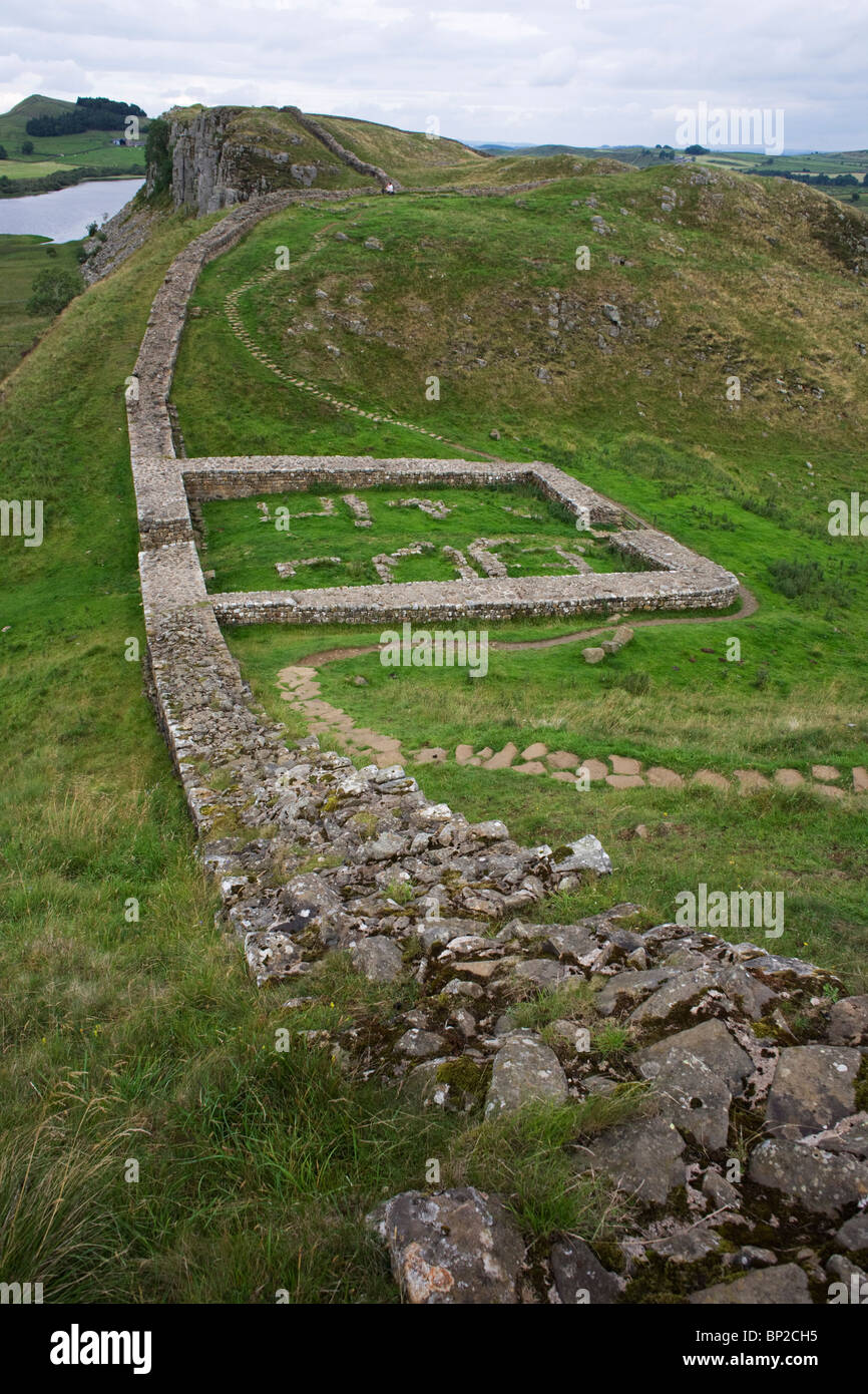 WIde landscape of Milecastle 39 on Roman Hadrian's Wall, once the ...