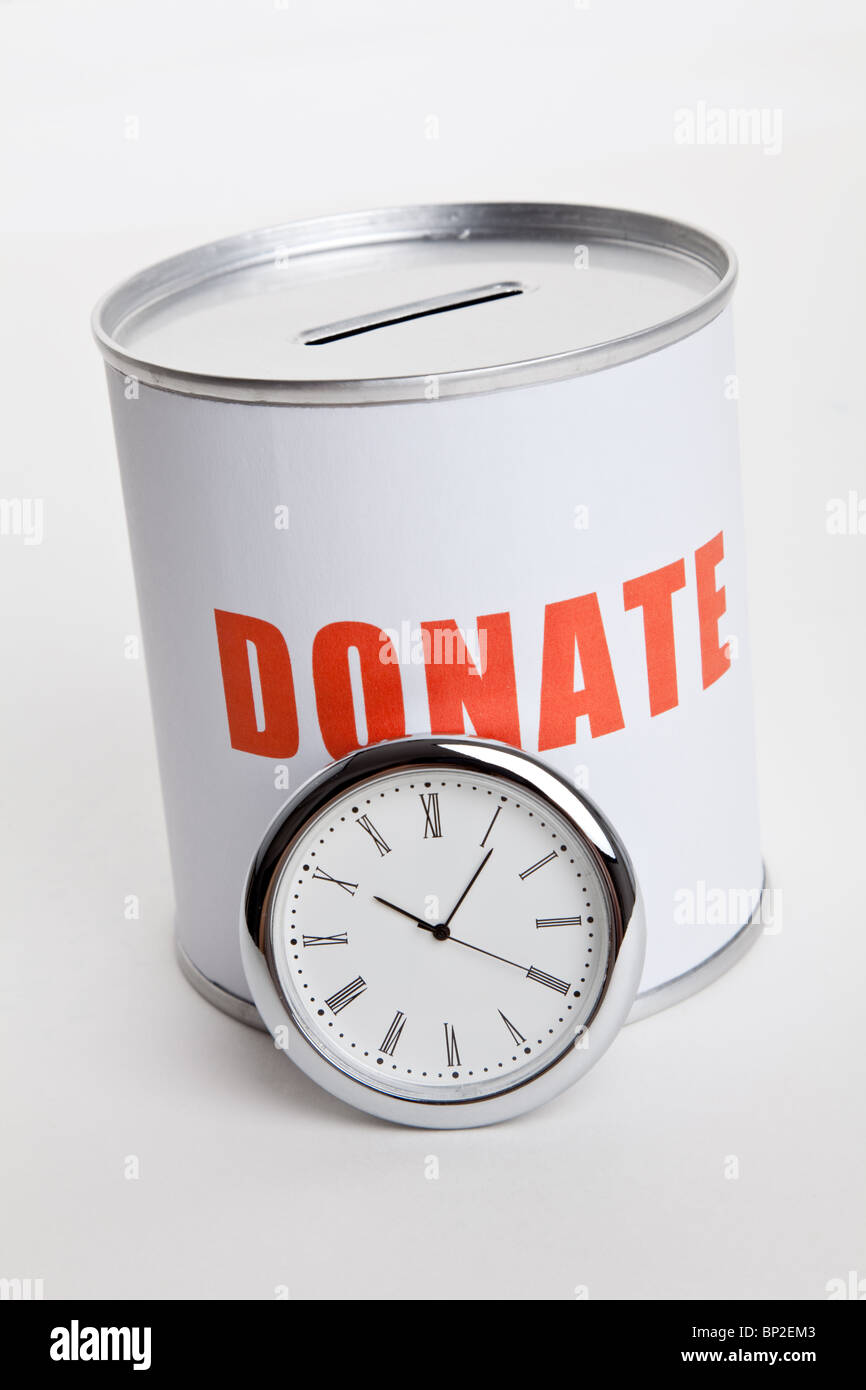 Donation Box and clock, Concept of "time to donate" or "donate your ...